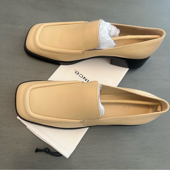Vince | Shoes | Vince Womens Doris Low Block Heel Loafer Beige Leather ...